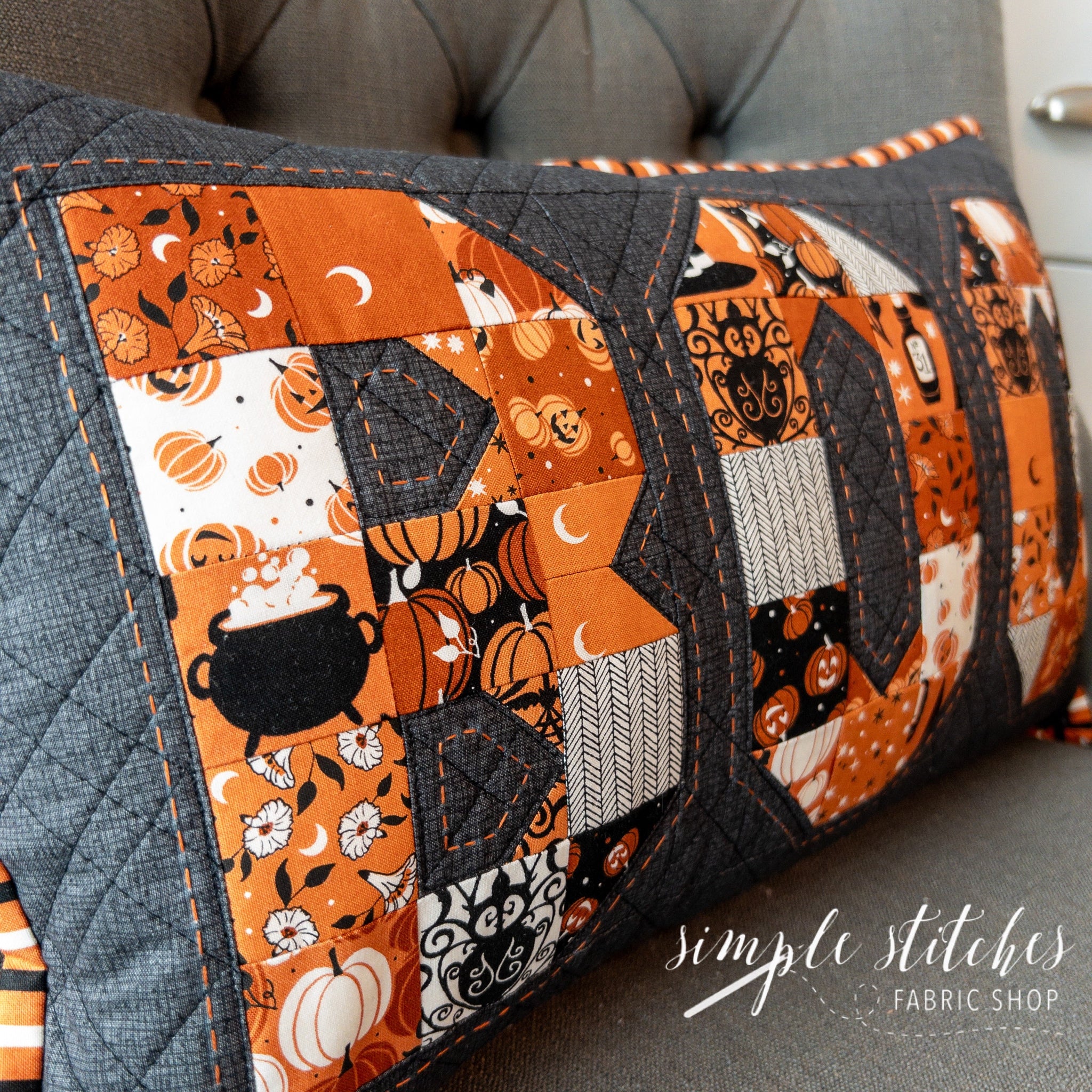 Boo Pillow Kit Pumpkin Backing Simple Stitches Fabric Shop LLC boo-pillow-kit-pumpkin-backing-simple-stitches-fabric-shop-llc