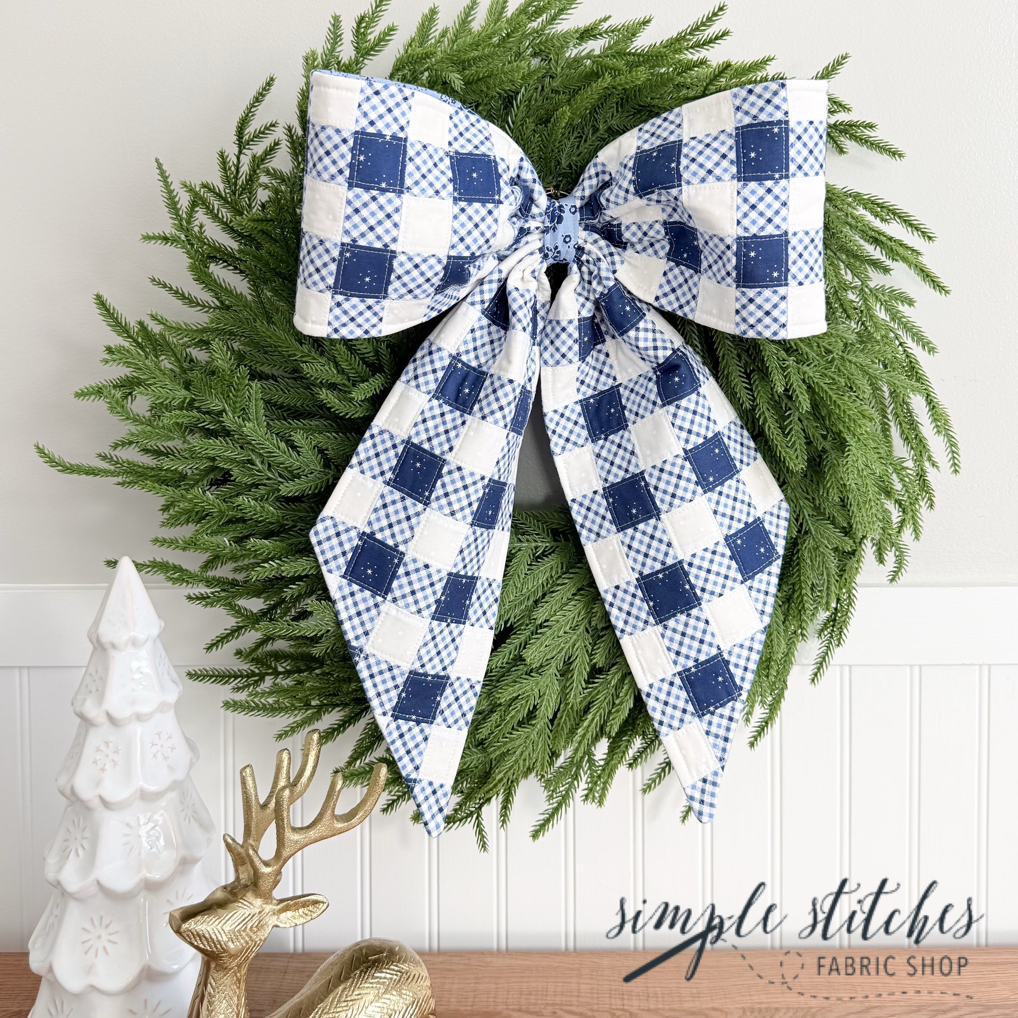 Vintage Charm Bow - Navy Gingham Floral – Simple Stitches Fabric Shop, LLC
