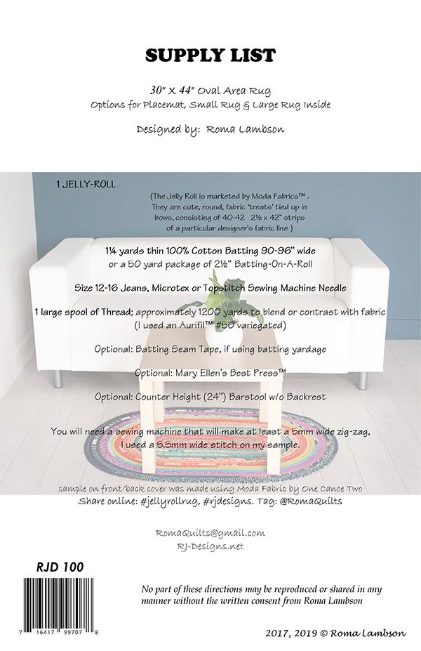 Jelly Roll Rug Paper Pattern by RJ Designs – Simple Stitches Fabric ...