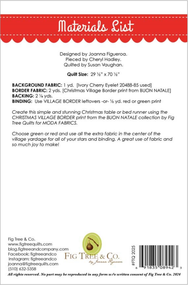 Christmas Village Runner Paper Pattern by Fig Tree Quilts – Simple ...