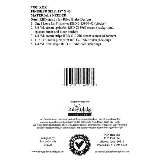 XOX Paper Pattern by Sandy Gervais – Simple Stitches Fabric Shop, LLC